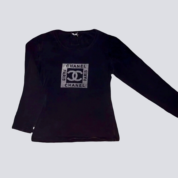 CHANEL | Tops | Chanel Boutique Black Logo Top Authentic Rare Chanel ...
